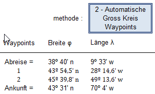Loxodrome-Großkreis-Orthodrome, Kurswinkel-Entfernung - berechnen